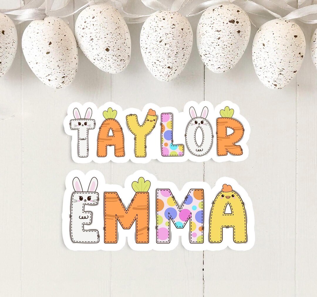 Easter Name Sticker, Easter Bunny Custom Vinyl Decal, Personalized Kids ...