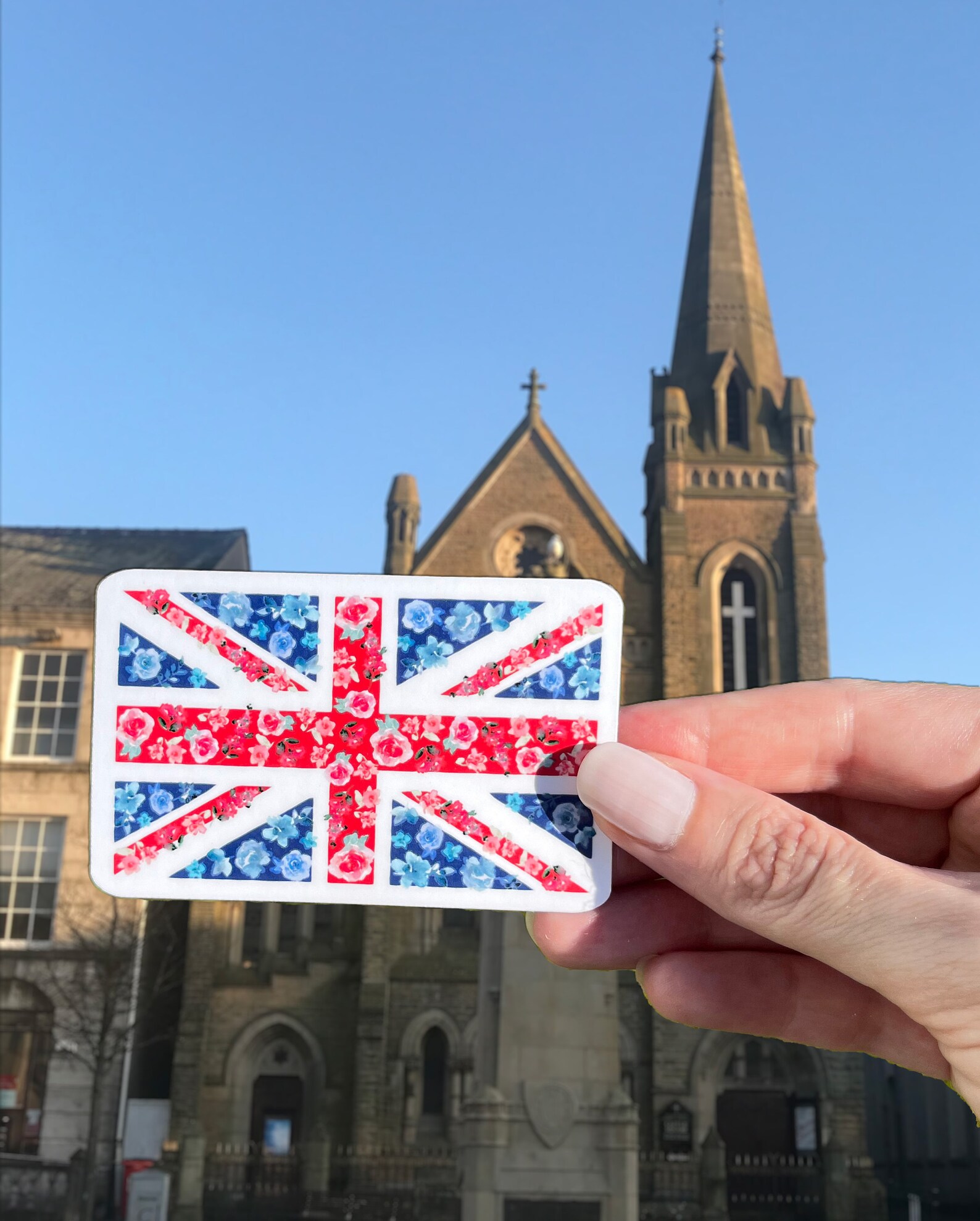 UK Flag Sticker, Union Jack Vinyl Decal, Watercolor Floral British Flag ...