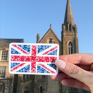 UK Flag Sticker, Union Jack Vinyl Decal, Watercolor Floral British Flag ...