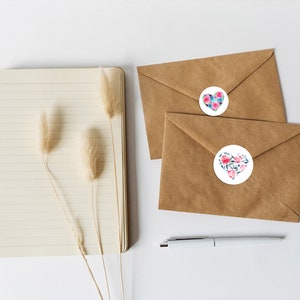 Flower Heart Envelope Seals, Colorful Floral Watercolor Stickers ...