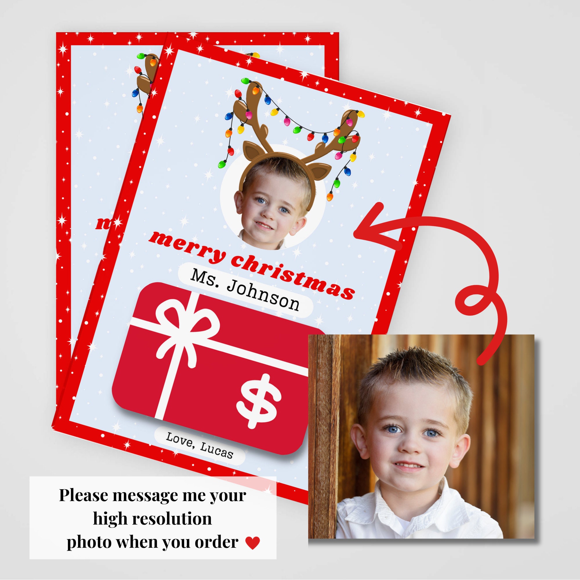 PRINTABLE Christmas Gift Card Holder for Teacher, Personalized Merry ...