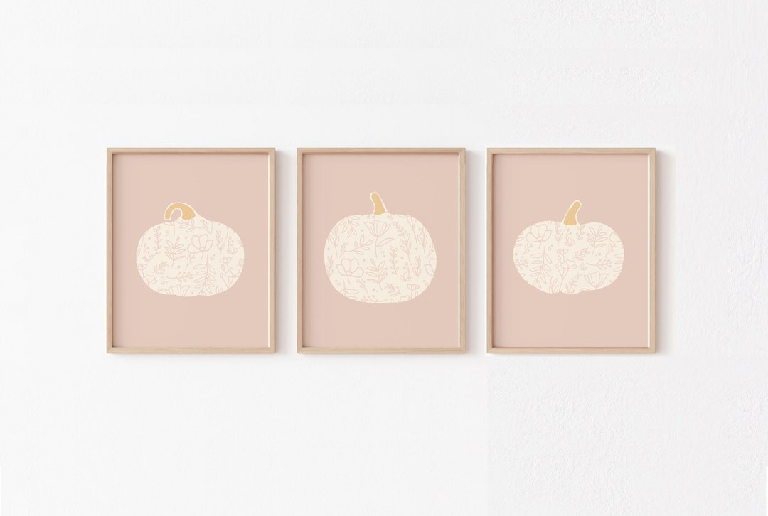 Boho Pumpkin Wall Art PRINTABLE, Neutral Fall Print Set, Muted Floral ...