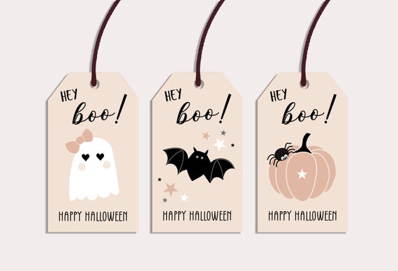 Boho Halloween Gift Tag PRINTABLE Digital Hey Boo Party - Etsy