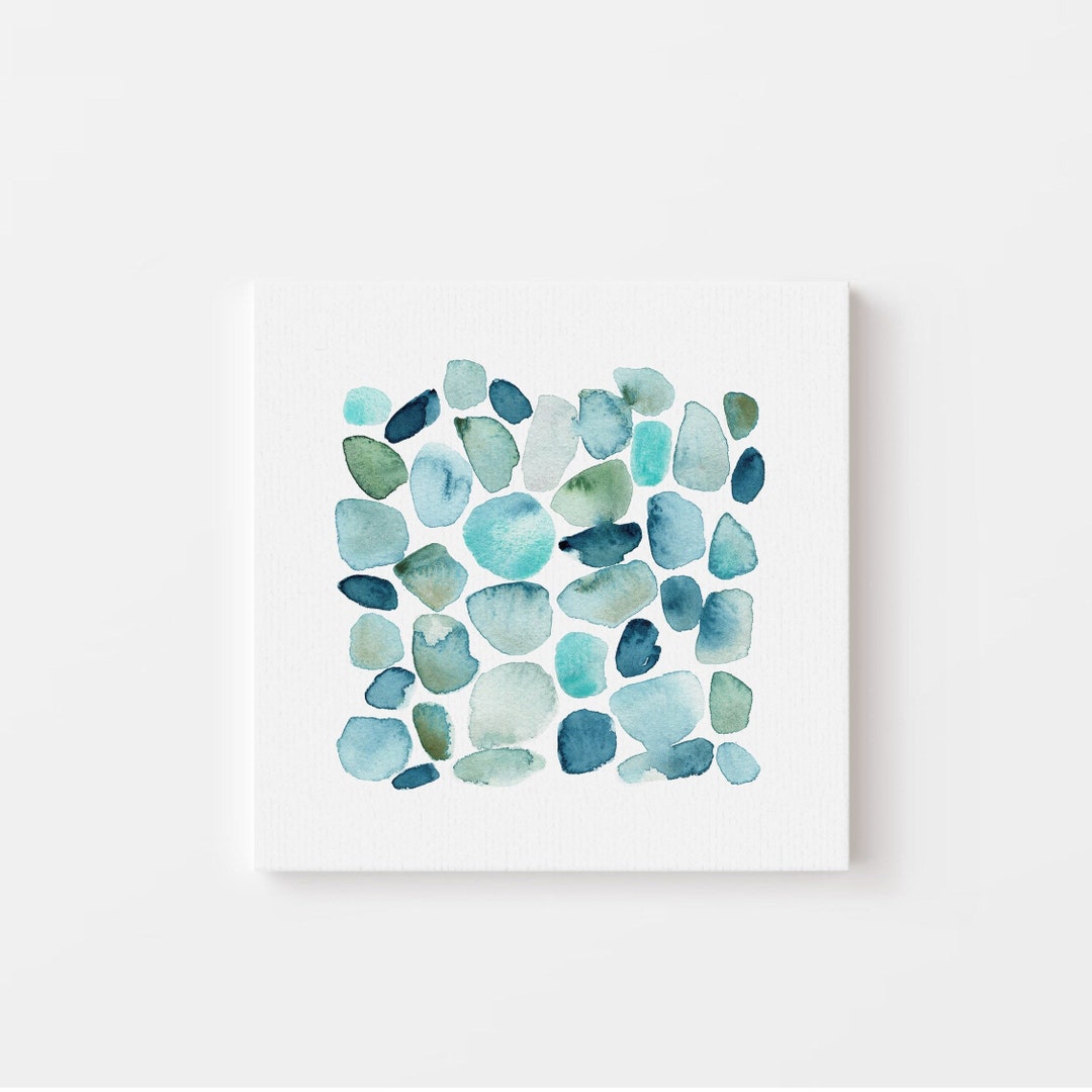 Coastal CANVAS Wall Art, Watercolor Sea Glass Canvas Print, Blue Green ...