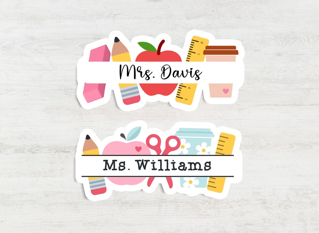 Teacher Name Sticker, Colorful Custom Vinyl Decal, Retro Daisy Apple ...