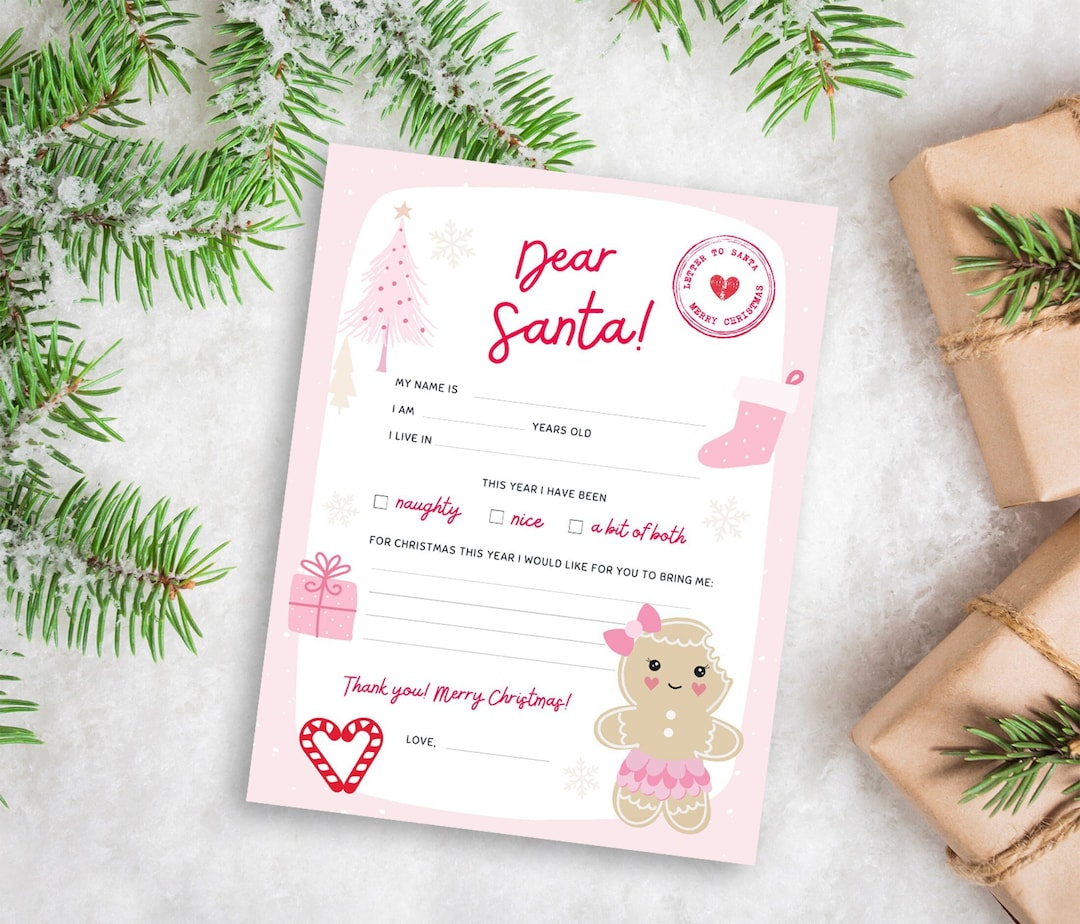 PRINTABLE Dear Santa Letter, Merry Christmas Kids DIY, Girls Christmas ...