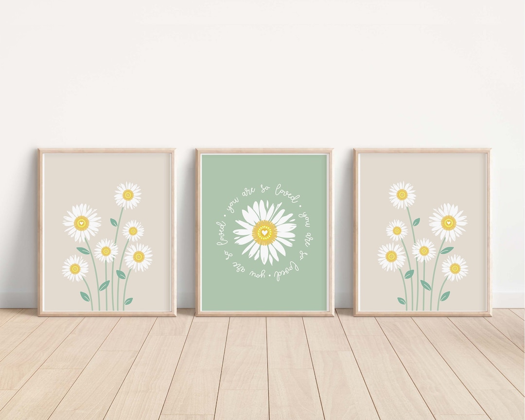 Neutral Daisy Nursery Print Set of 3, You Are so Loved Modern Daisy ...