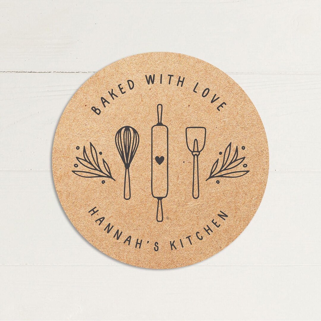 Personalized Baked With Love Stickers, Custom Homemade Labels, Kraft ...