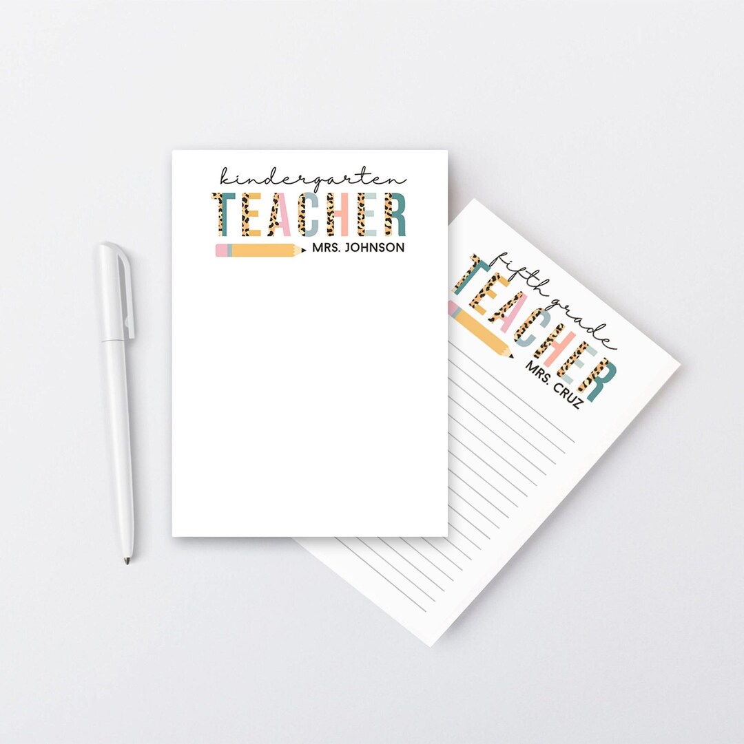 Teacher Note Pad Personalized, Kindergarten First Grade Custom School ...