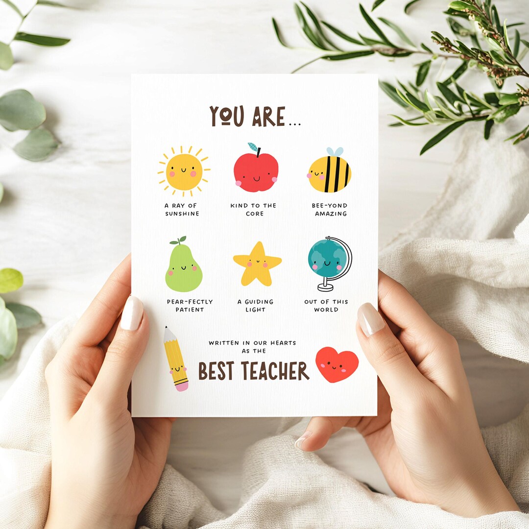 PRINTABLE Teacher Appreciation Card, Cute Thank You Best Teacher Note ...