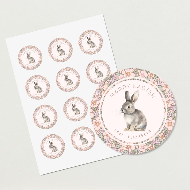 Personalized Easter Stickers, Custom Watercolor Bunny Rabbit Labels ...