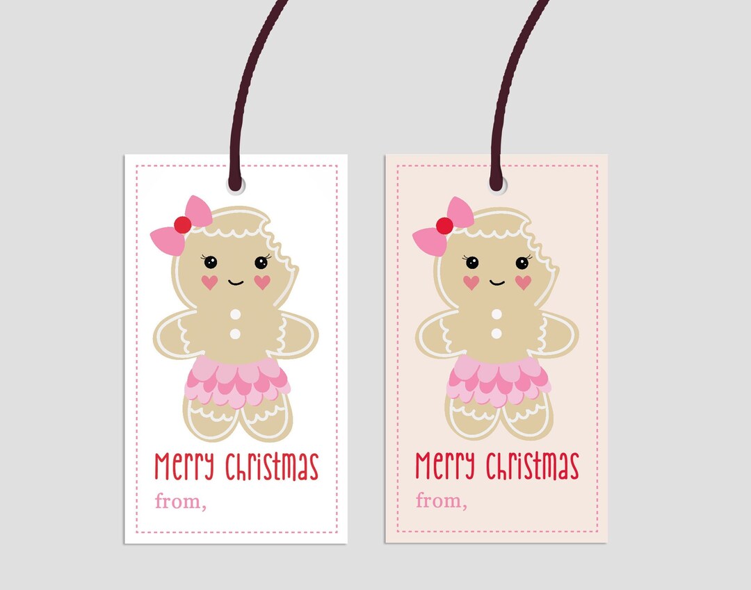 Boho Christmas Gift Tag PRINTABLE, Pink Gingerbread Labels, Cute ...