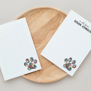 Dog Paw Note Pad, Watercolor Floral Pet Custom Stationery, Cat Mom Gift ...