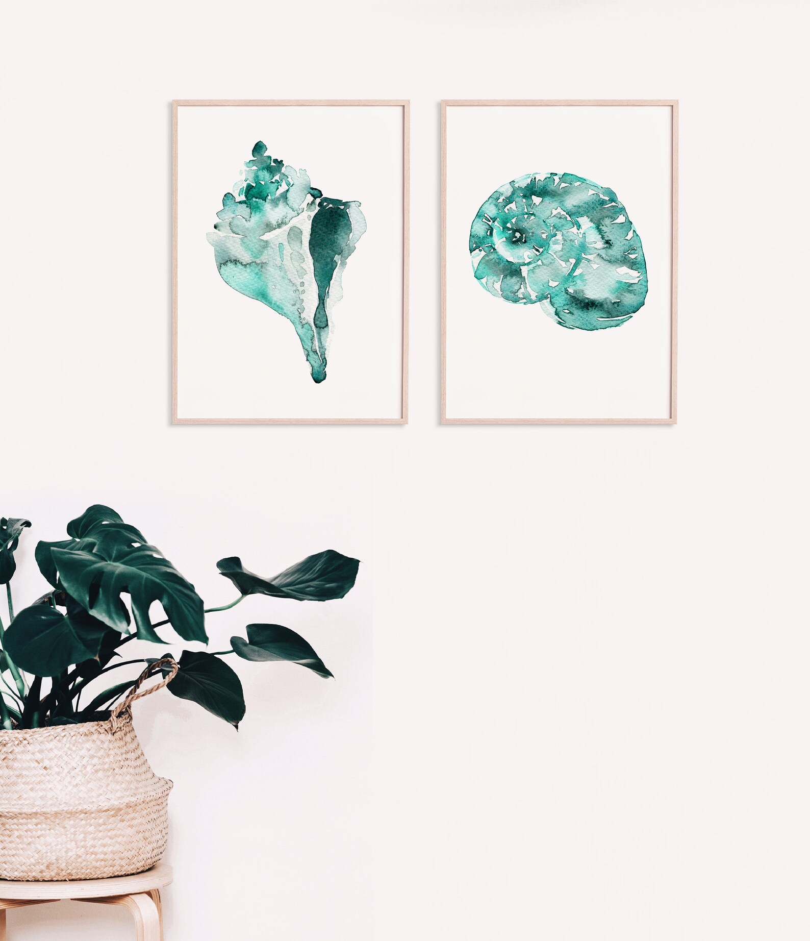 Teal Seashell Nautical Print Set Turquoise Modern Beach Home - Etsy