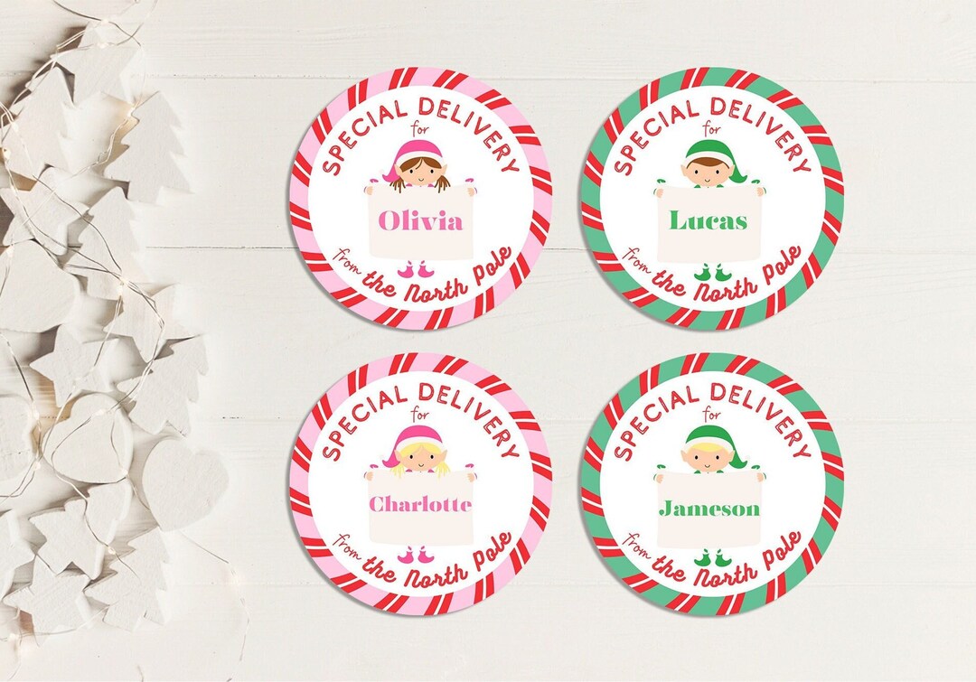 Personalized Elf Stickers, Custom Christmas Labels With Name, Bright ...