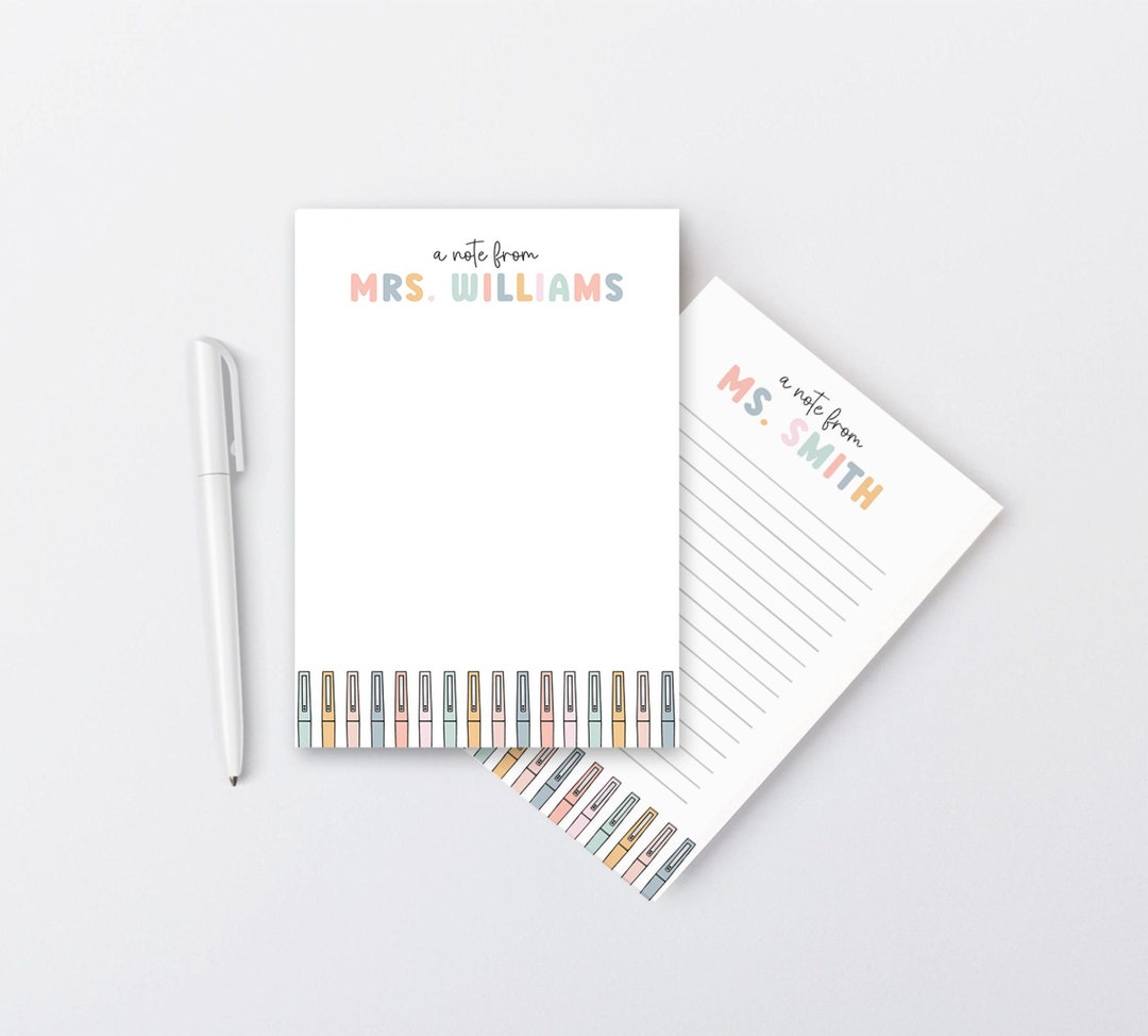 Teacher Note Pad Personalized, Flair Pens Custom School Stationery ...