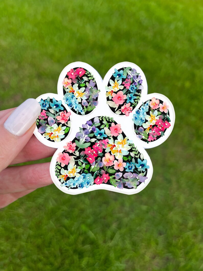 Floral Paw Print Sticker Watercolor Flower Pet Paw Decal Cat - Etsy
