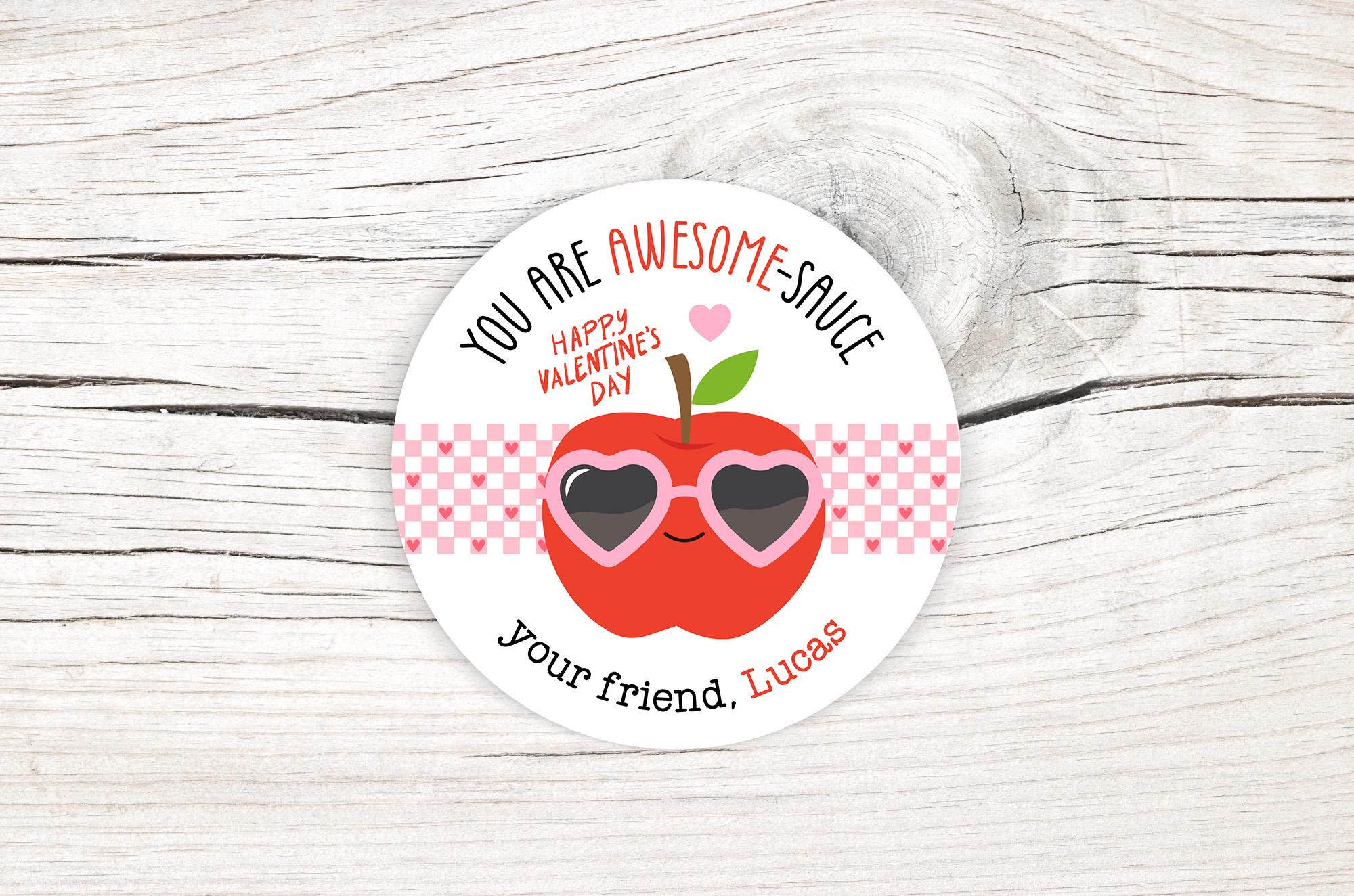 Apple Valentine Stickers Personalized, Awesome Sauce Valentine's Day ...