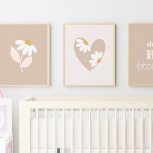 Neutral Daisy Nursery Wall Art, Dream Big Little One Modern Daisy Decor ...