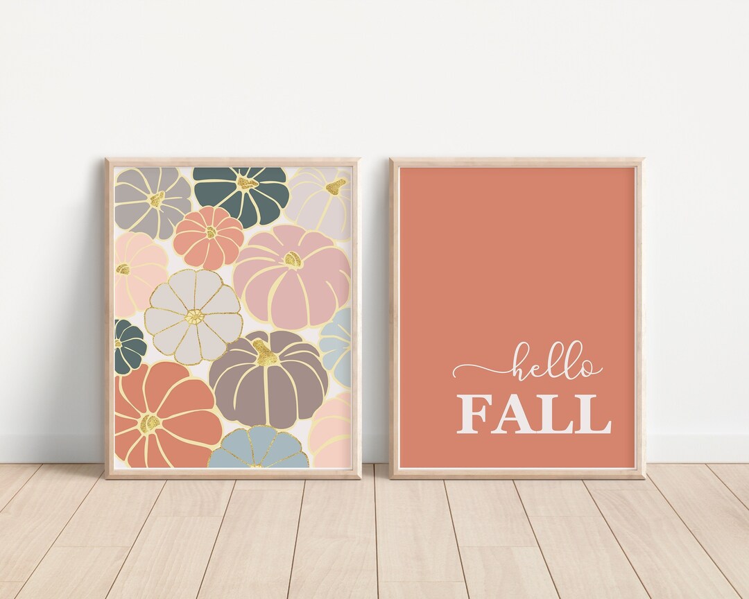 Boho Pumpkins Wall Art PRINTABLE, Neutral Hello Fall Print Set ...