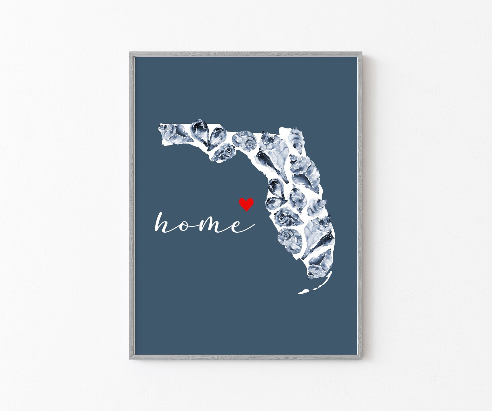 Blue Florida Map Art Print Sunshine State Beach House Decor - Etsy