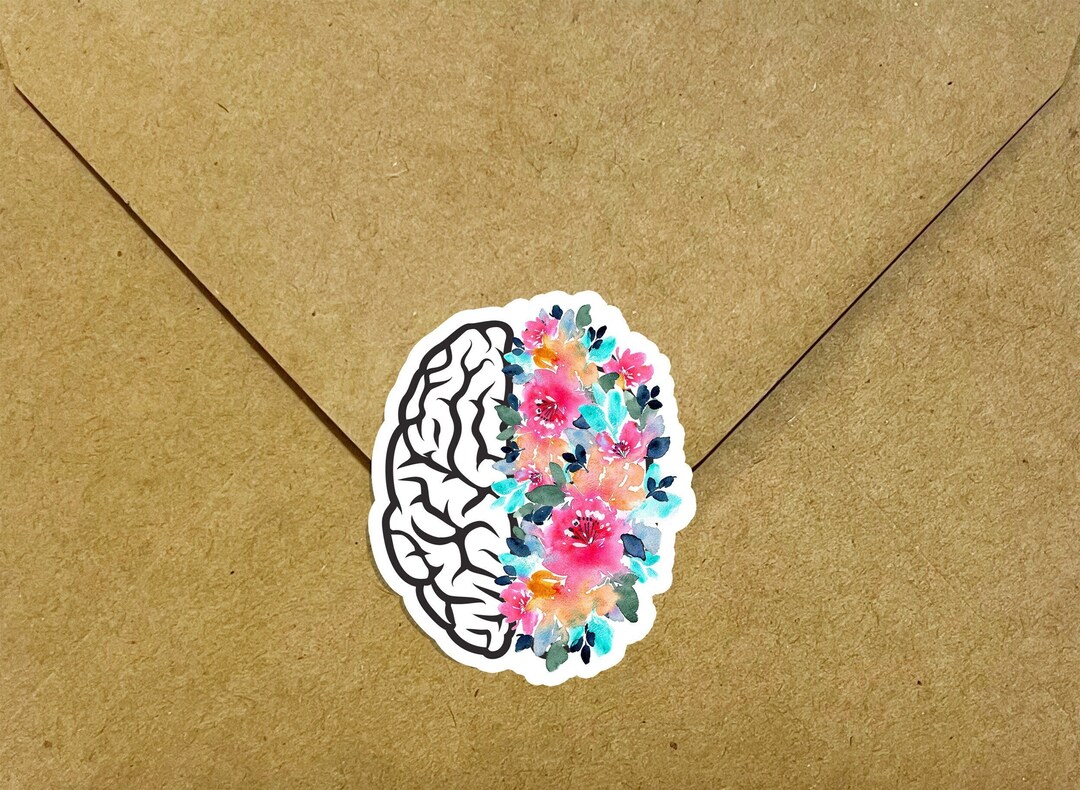 Anatomical Brain Envelope Seals, Rainbow Floral Brain Watercolor ...