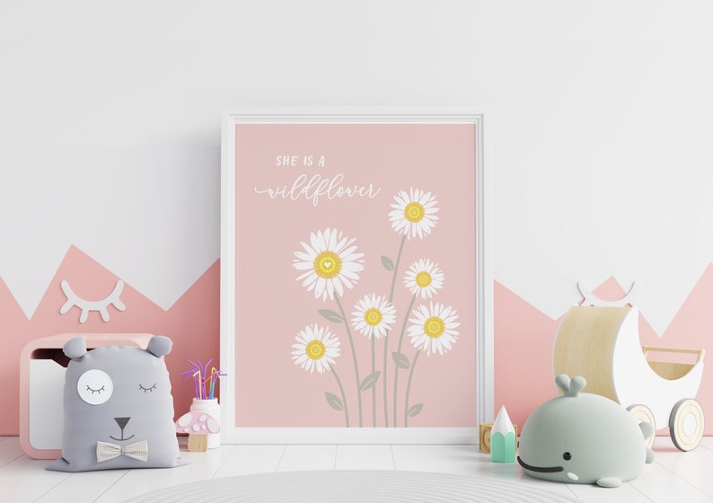 Boho Daisy PRINTABLE Retro Flower Nursery Wall Art She is a - Etsy