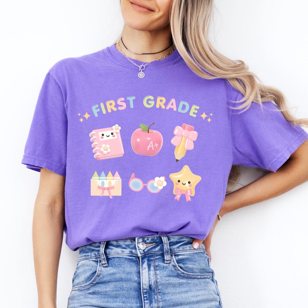 Cute First Grade Teacher Shirt, Trendy Coquette Comfort Colors T-shirt ...