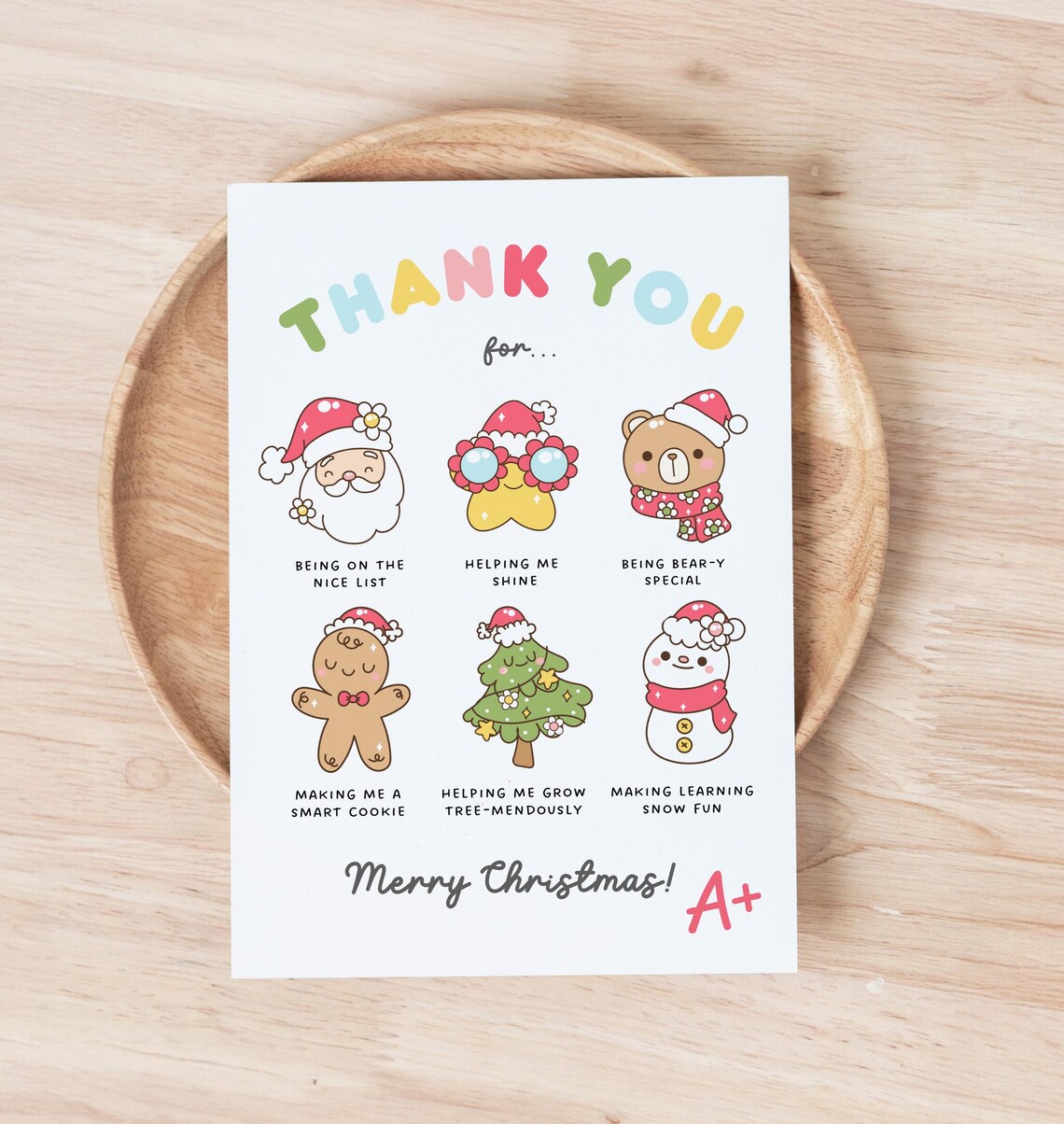 PRINTABLE Teacher Christmas Card, Cute Thank You Merry Teacher Note ...