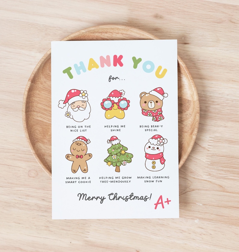PRINTABLE Teacher Christmas Card, Cute Thank You Merry Teacher Note ...