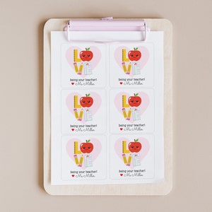 Personalized Teacher Valentine Stickers, Pencil Ruler Love Valentine's ...