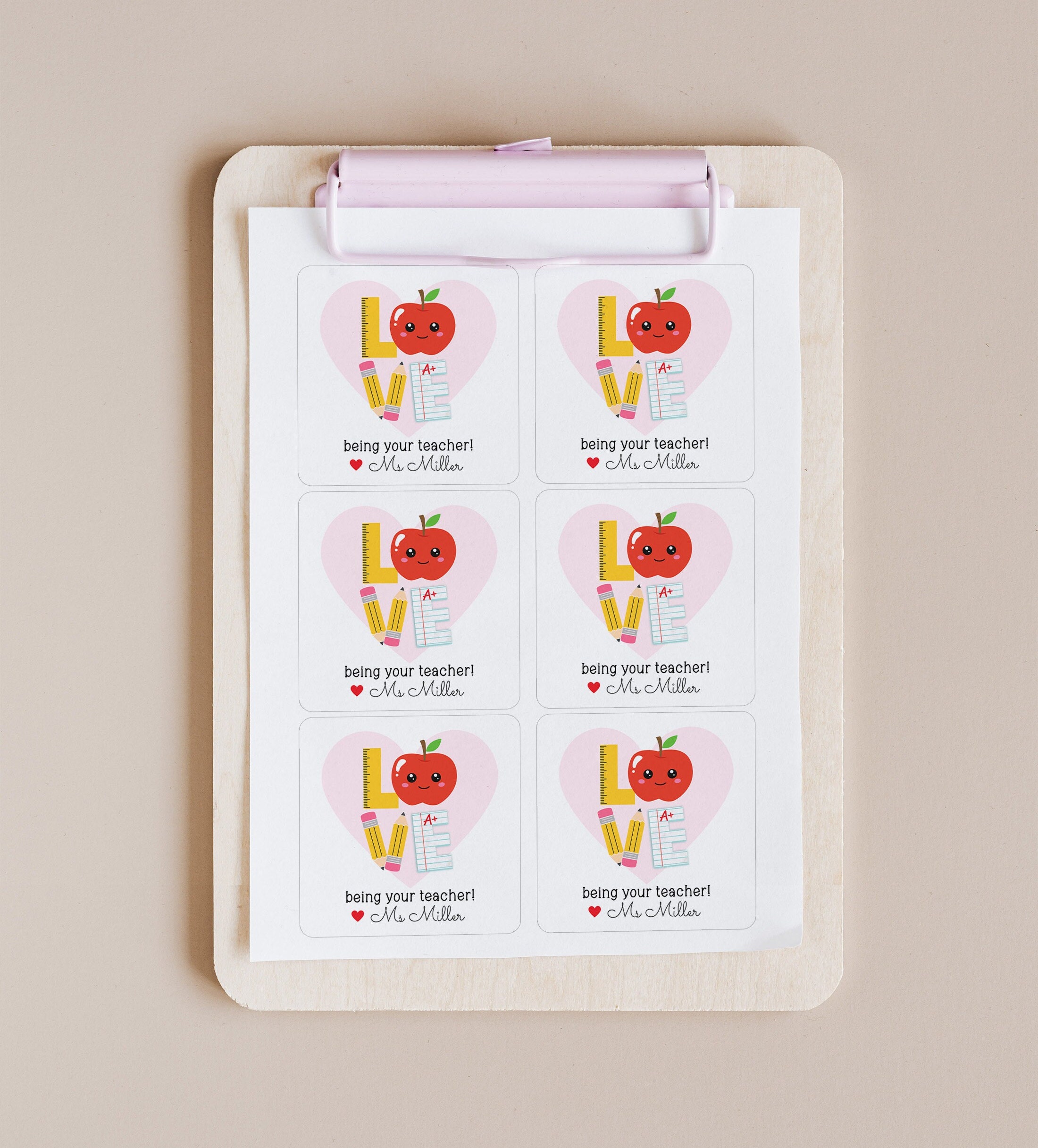 Personalized Teacher Valentine Stickers, Pencil Ruler Love Valentine's ...