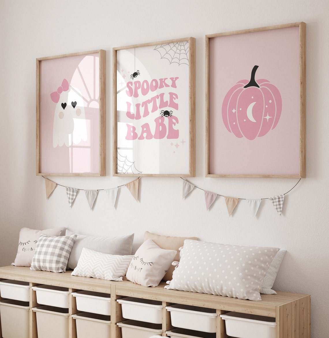 Pink Halloween Nursery Wall Art PRINTABLE, Cute Girls Room Halloween ...