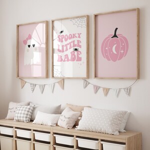 Pink Halloween Nursery Wall Art PRINTABLE, Cute Girls Room Halloween ...