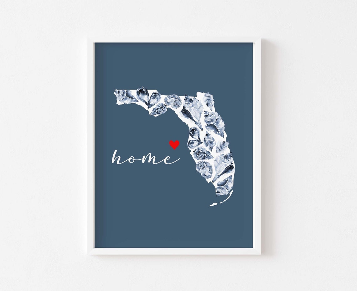 Blue Florida Map Art Print Sunshine State Beach House Decor - Etsy