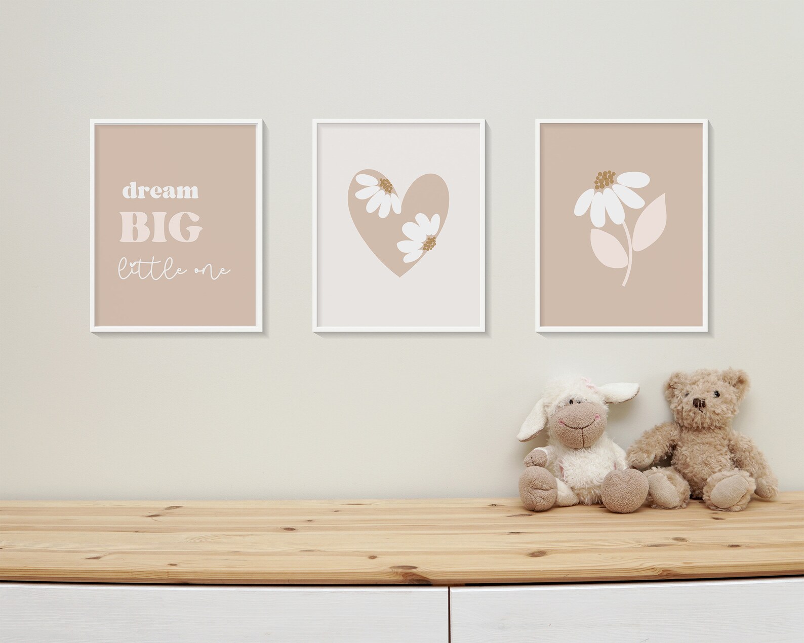Neutral Daisy Nursery Wall Art, Dream Big Little One Modern Daisy Decor ...