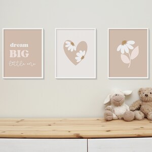 Neutral Daisy Nursery Wall Art, Dream Big Little One Modern Daisy Decor ...