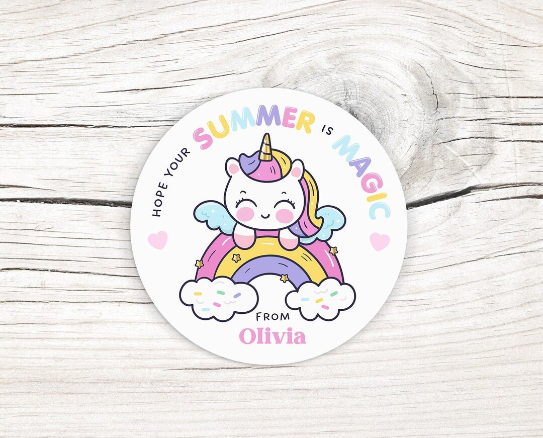 Personalized End of Year Stickers, Unicorn Summer Break Labels, Kids ...
