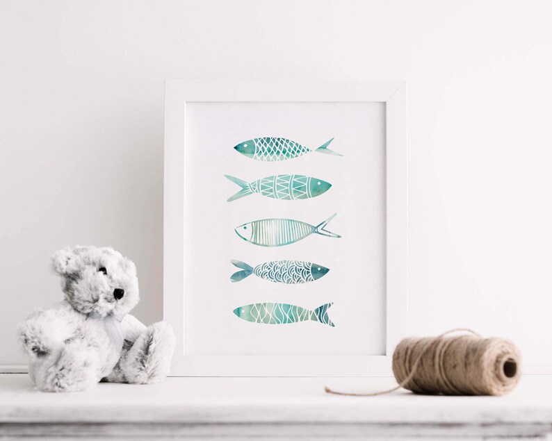 Fish Nursery PRINTABLE Kids Ocean Bathroom Decor Boy's - Etsy