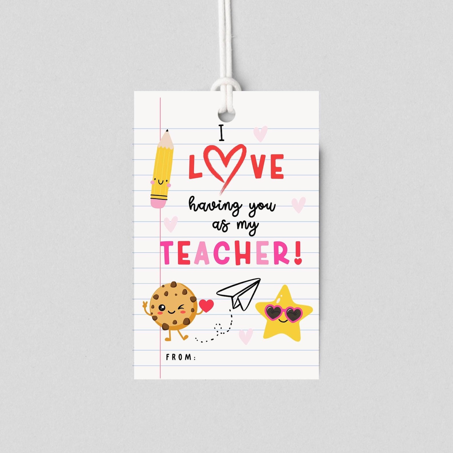 PRINTABLE Valentine Love Having You as My Teacher Tags, Cute Vday for ...