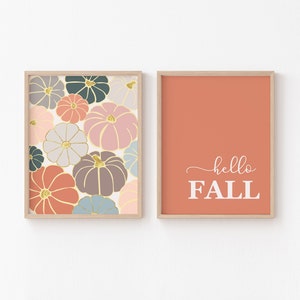 Boho Pumpkins Wall Art PRINTABLE, Neutral Hello Fall Print Set ...