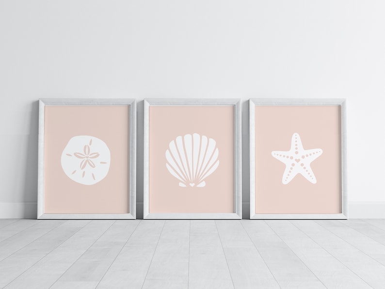 Blush Coastal Nursery Wall Art PRINTABLE Pink Seashell Girls - Etsy