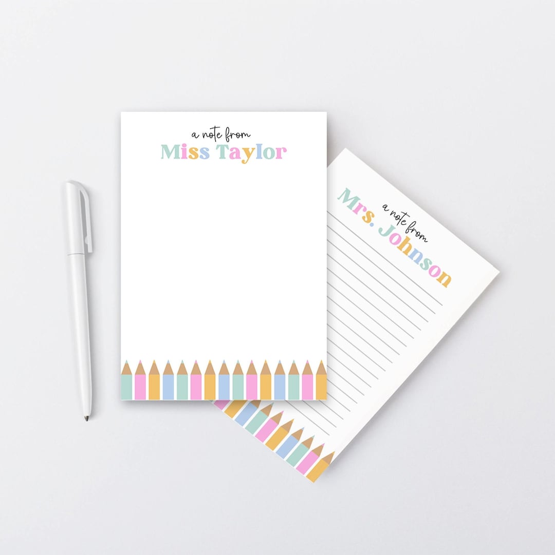 Teacher Note Pad Personalized, Colorful Custom School Stationery, Cute ...