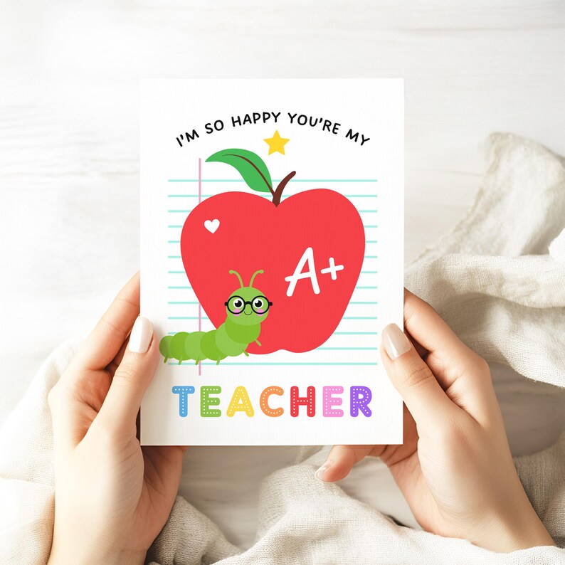 PRINTABLE Back to School Teacher Appreciation Card, Cute Apple Note for ...
