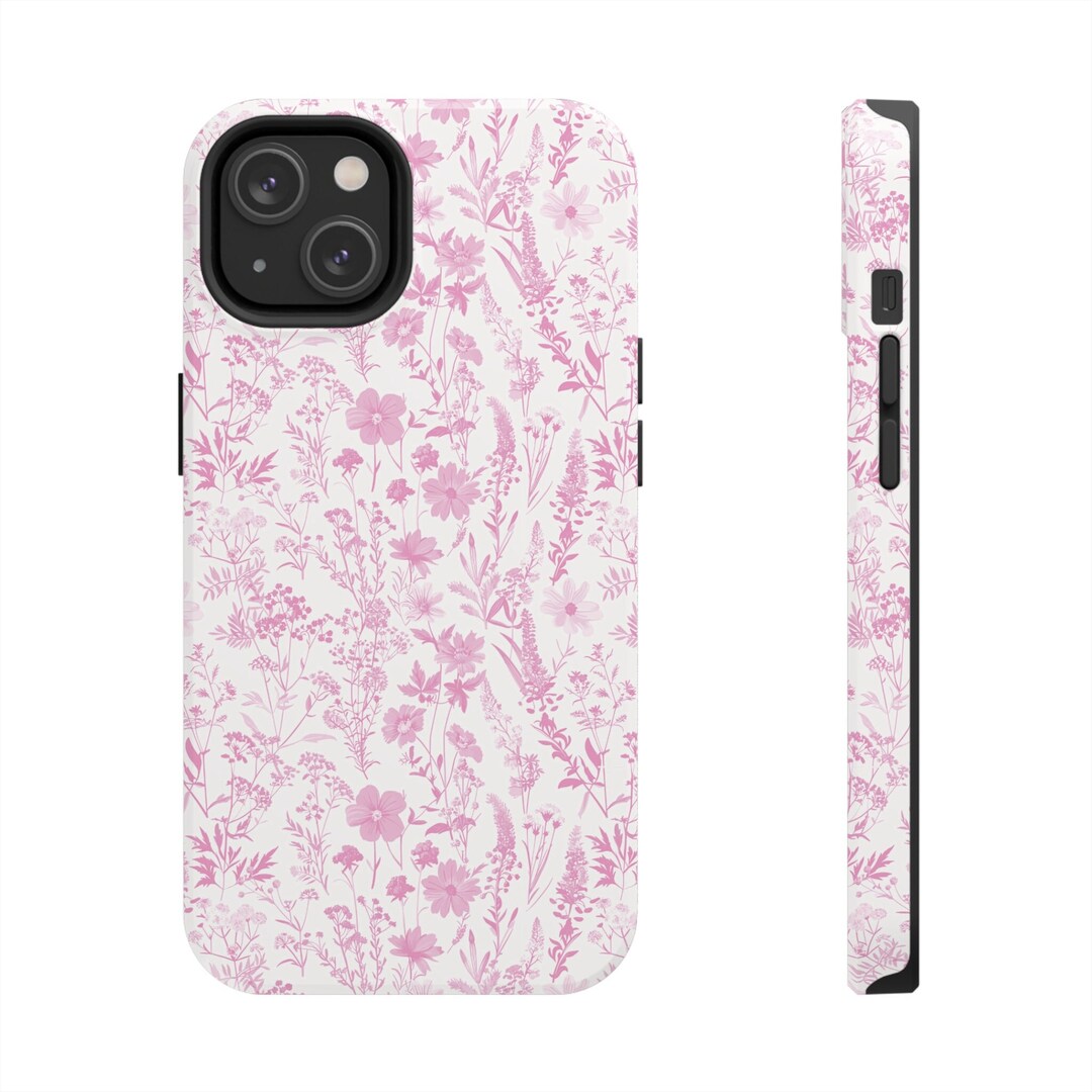 Pink Floral Phone Case Trendy French Toile Botanical Spring Flowers Phone Cover Blush Pink