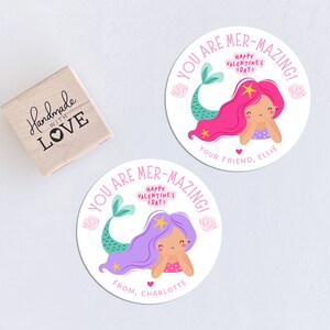Valentine's Day Mermaid Stickers, Personalized Kids Valentine Tags ...
