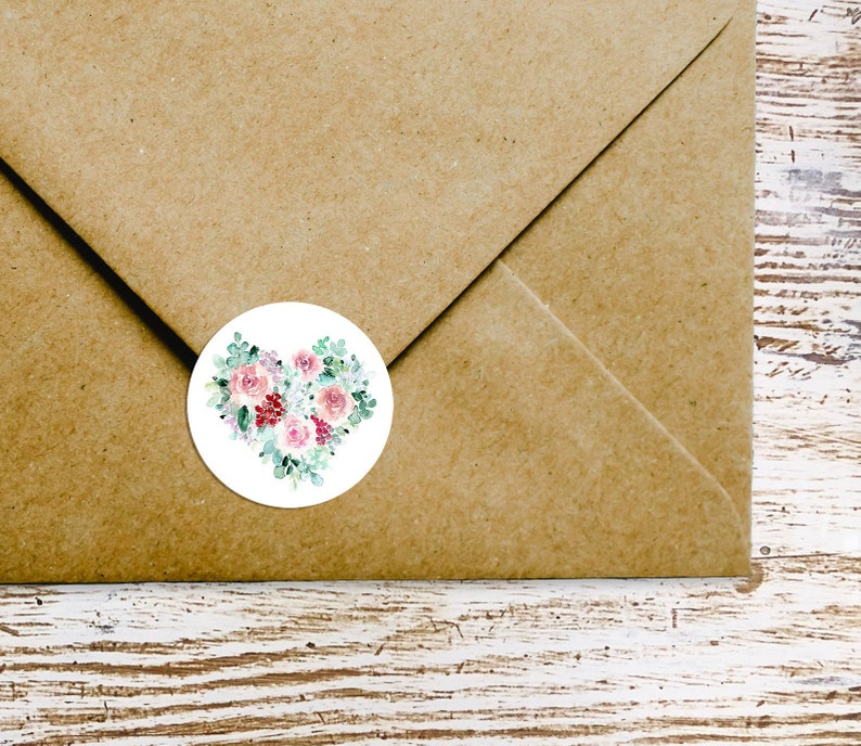 Flower Heart Envelope Seals, Colorful Floral Watercolor Stickers ...