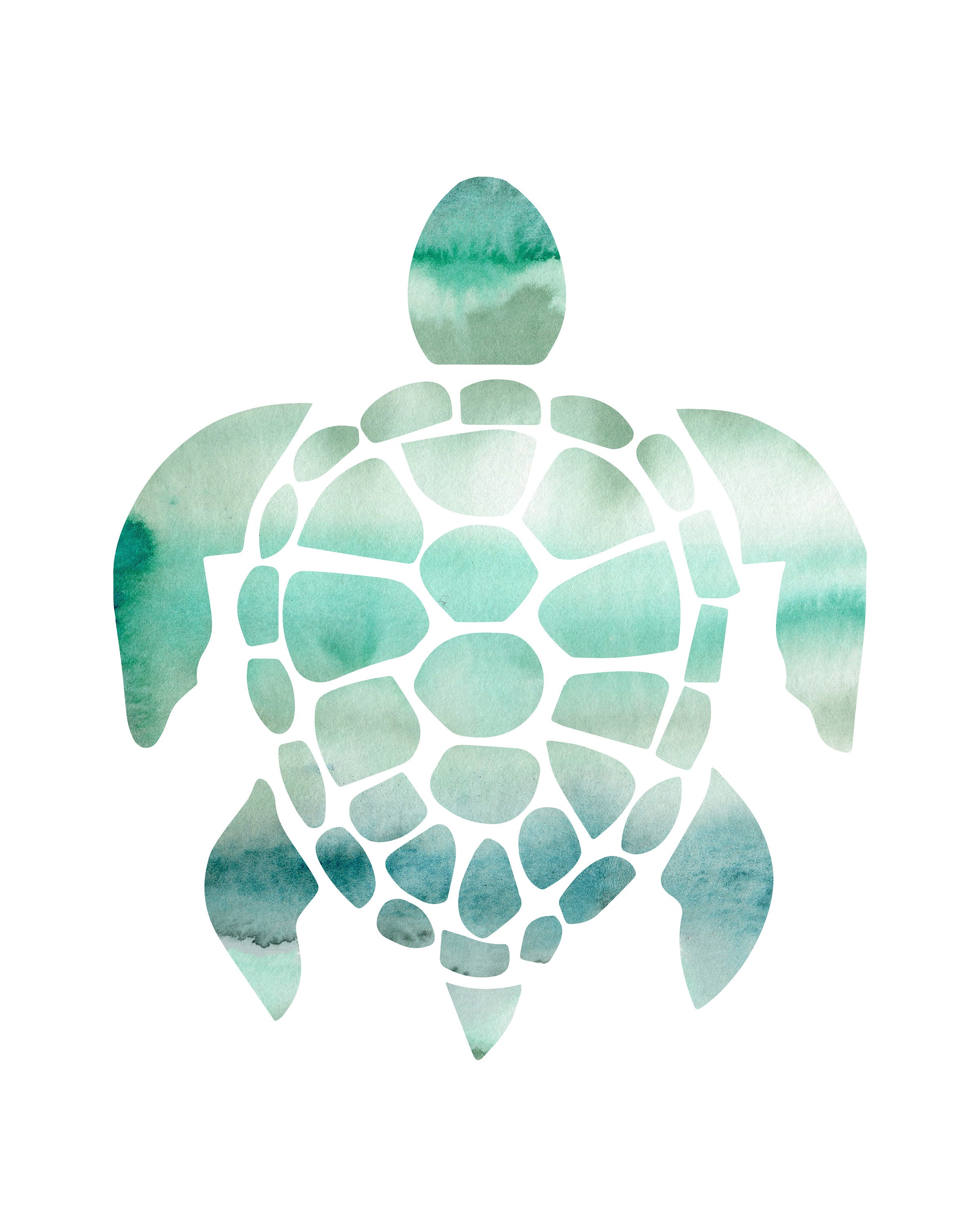 Watercolor Sea Turtle Art Print Blue Green Simple Coastal - Etsy