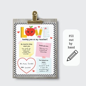PRINTABLE Teacher Appreciation Gift, Digital Thank You DIY Custom ...