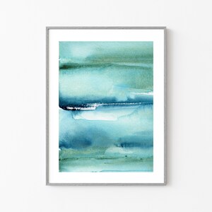Watercolor Abstract Art Print, Blue Green Coastal Wall Art, Modern ...